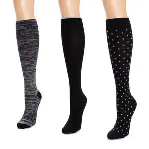 MUK LUKS Knee-high Compression Socks 3 Pair Pack - Black Multi