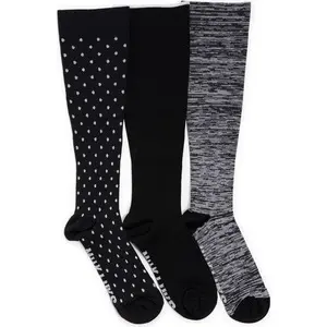 MUK LUKS Knee-high Compression Socks 3 Pair Pack - Black Multi