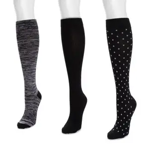 MUK LUKS Knee-high Compression Socks 3 Pair Pack - Black Multi