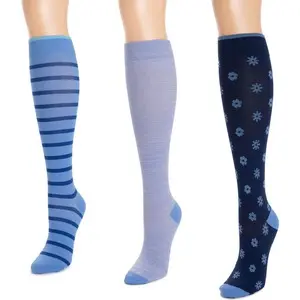 MUK LUKS MUK LUKS Knee-High Compression Socks - 3 Pair Pack Blue Multi
