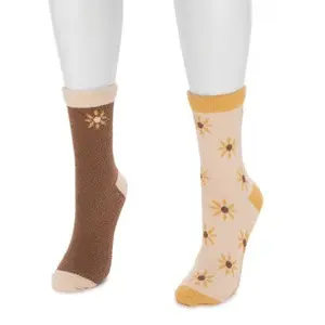MUK LUKS Cozy Compression Gripper Crew Socks - Cream/brown