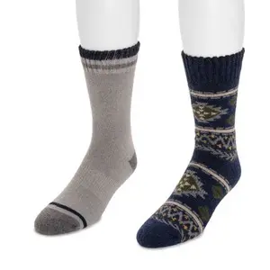 MUK LUKS Wool Blend Crew Socks 2 Pair Pack - Ebony/dark Grey Heather