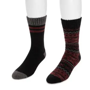 MUK LUKS Wool Blend Crew Socks 2 Pair Pack - Radicchio/ebony