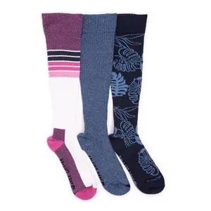 MUK LUKS Cotton Rib Compression Knee-high Socks 3-pair Pack - Indigo
