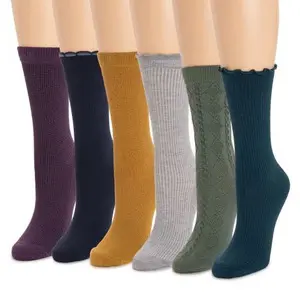 MUK LUKS Whisper Soft Crew Socks 6-pair Pack - Cool Multi