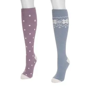 MUK LUKS Compression Cozy Tall Socks 2-pair Pack - Blue/purple Pack