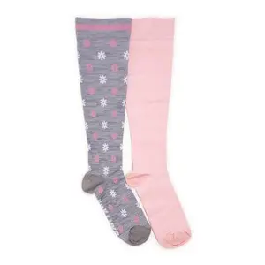 MUK LUKS Nylon Blend Compression Knee High Socks - Grey/pink