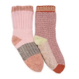 MUK LUKS Color Blocked Sweater Cabin Socks - Pink