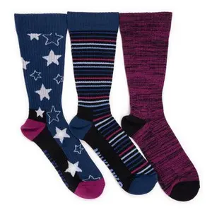 MUK LUKS 3-pair Pack Cotton Rib Compression Crew Socks - Atlantic Blue