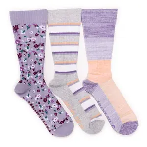 MUK LUKS 3-pair Pack Cotton Rib Compression Crew Socks - Lavendar