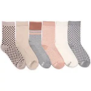 MUK LUKS Dreamstep Crew Socks 6-pair Pack - Light Neutral