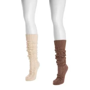 MUK LUKS Slouch Knit Cable Socks 2 Pair Pack - Rose/ivory