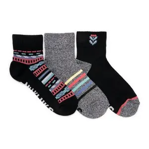 MUK LUKS Cotton Compression Quarter Crew Socks 3-pair Pack - Ebony Multi
