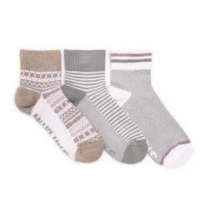 MUK LUKS Cotton Compression Quarter Crew Socks 3-pair Pack - Grey/timberwolf
