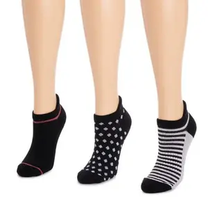 MUK LUKS Cotton Compression Ankle Socks 3-Pair Pack Ebony