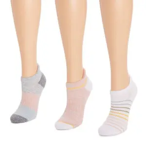 MUK LUKS Cotton Compression Ankle Socks 3-Pair Pack Ghost/rose