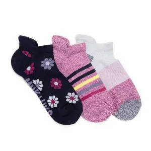 MUK LUKS Cotton Compression Ankle Socks 3-Pair Pack Navy/berry