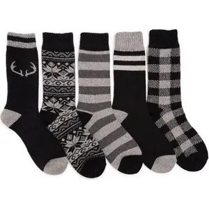 MUK LUKS Wool Blend Crew Socks 5-pair Pack - Ebony/grey