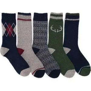 MUK LUKS Wool Blend Crew Socks 5-pair Pack - Navy/multi