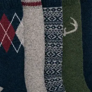 MUK LUKS Wool Blend Crew Socks 5-pair Pack - Navy/multi