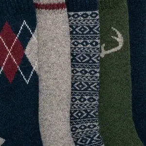 MUK LUKS Wool Blend Crew Socks 5-pair Pack - Navy/multi
