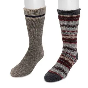 MUK LUKS Heat Retainer Crew Socks 2-pair Pack - Blue/radicchio
