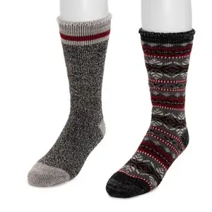 MUK LUKS Heat Retainer Crew Socks 2-pair Pack - Candy Apple/black