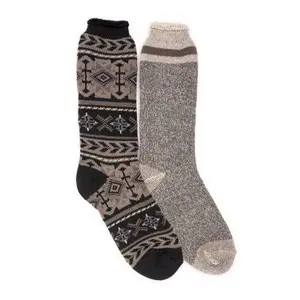 MUK LUKS Heat Retainer Crew Socks 2-pair Pack - Dark Grey/pearl
