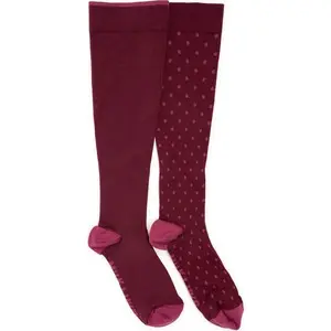 MUK LUKS Nylon Blend Compression Knee High Socks 2 Pair Pack Wide Size - Burgundy