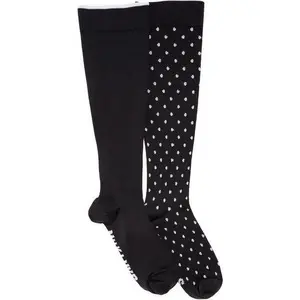 MUK LUKS Nylon Blend Compression Knee High Socks 2 Pair Pack Wide Size - Ebony/dot
