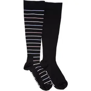 MUK LUKS Nylon Blend Compression Knee High Socks 2 Pair Pack Wide Size - Ebony/pastel