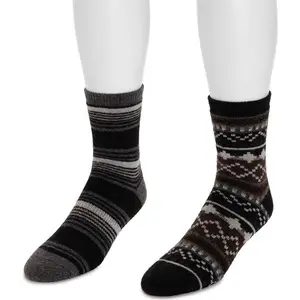 MUK LUKS Wool Blend 6" Socks 2 Pair Pack - Dark Neutrals