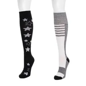 MUK LUKS Cotton Compression Knee-high Socks 2-pair Pack - Ebony