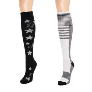 MUK LUKS Cotton Compression Knee-high Socks 2-pair Pack - Ebony