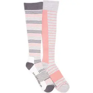 MUK LUKS Cotton Compression Knee-High Socks 2-Pair Pack Grey/pink