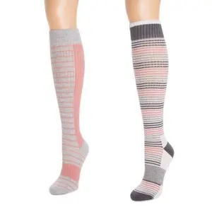 MUK LUKS Cotton Compression Knee-high Socks 2-pair Pack - Grey/pink
