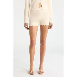 Astr The Label Scalloped Edge Knit Shorts - Cream