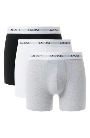 Lacoste Core Essentials Assorted 3-pack Stretch Cotton Boxer Briefs - Black/white/silver Chine
