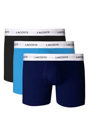 Lacoste Core Essentials Assorted 3-pack Stretch Cotton Boxer Briefs - Methylene/argentine Blue
