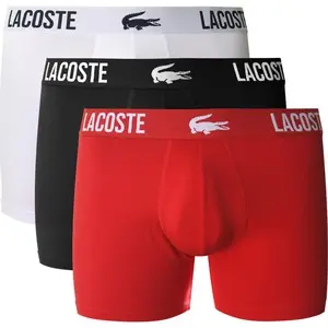 Lacoste Core Essentials Assorted 3-pack Stretch Cotton Boxer Briefs - Black/red/white