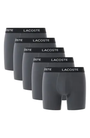 Lacoste Core Essentials Assorted 5-pack Stretch Cotton Boxer Briefs - Grey