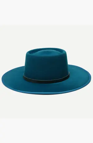 W Y E T H Boater Hat With Leather Band - Teal