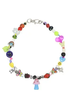 VELVET LUNA Mushroom Charm Beaded Necklace - Multi Colored
