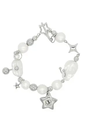 VELVET LUNA Baroque Pearl Piercing Bracelet - Silver