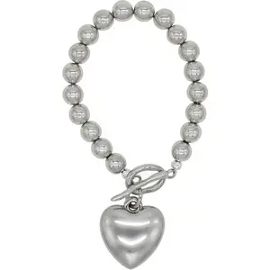 VELVET LUNA Hematite Heart Charm Bracelet - Silver