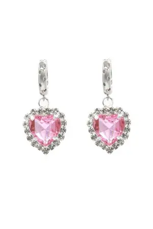 VELVET LUNA Earrings With Heart Pendant - Pink