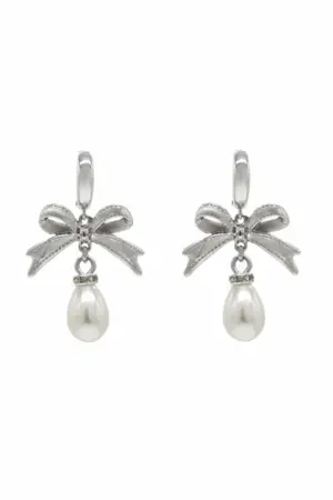 VELVET LUNA Bow Pearl Drop Huggie Earrings
