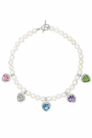 VELVET LUNA Freshwater Pearl Necklace With Heart Charms - Multi Colored