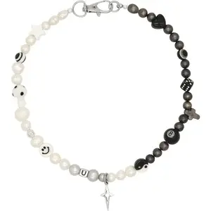 VELVET LUNA Pearl Necklace With Star Charm - Black And White