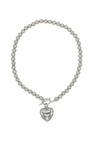 VELVET LUNA Hematite Necklace With Steel Heart Charm - Silver